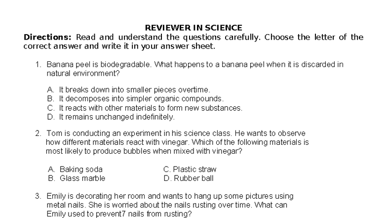 Science 4 Reviewer: Understanding Environmental Changes and Reactions ...