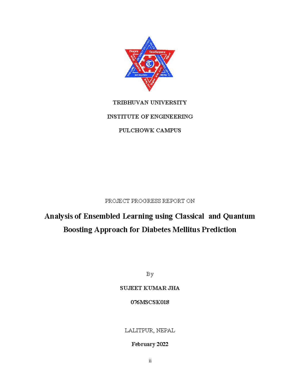TRIBHUVAN UNIVERSITY 076MSCSK018 Project Report on Ensemble Learning ...