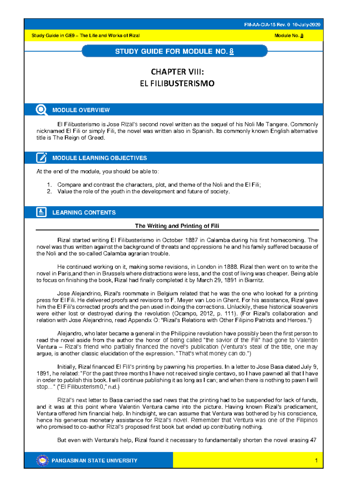 GE9 Study Guide: El Filibusterismo - Module 8 Overview and Insights ...