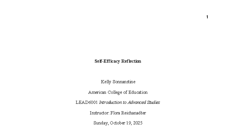 LEAD6001 Week 3 Self-Efficacy Reflection on Personal Growth - Studocu