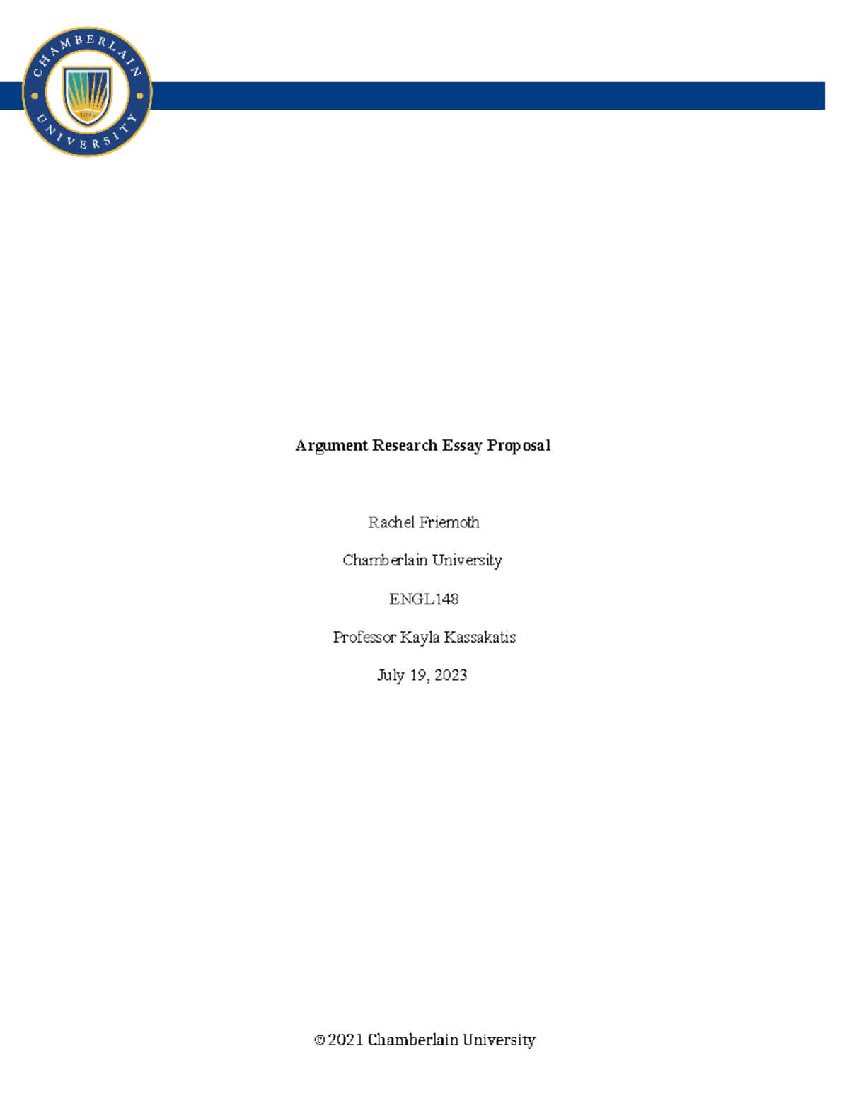 ENGL148 Week 2 Argument Research Essay Proposal Guidelines and Template ...