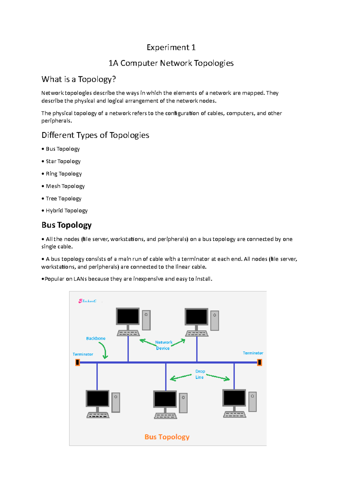 Experiment 1 - Studying LAN Network Topologies and Configurations - Studocu