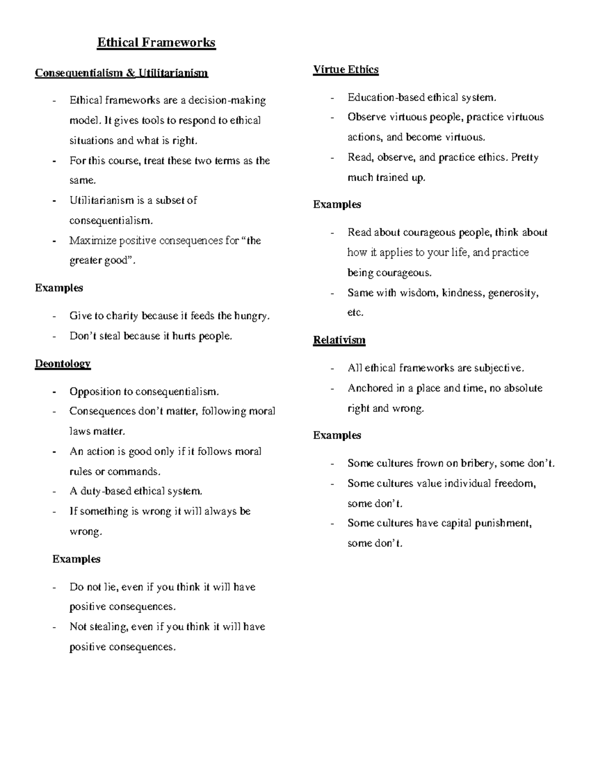 Ethical Frameworks: Study Notes on Consequentialism & Virtue Ethics ...