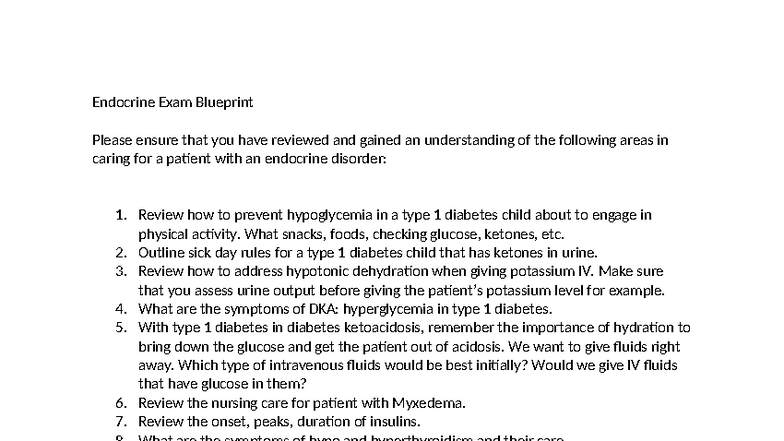 Endocrine Exam Blueprint: Key Areas for Patient Care - Studocu