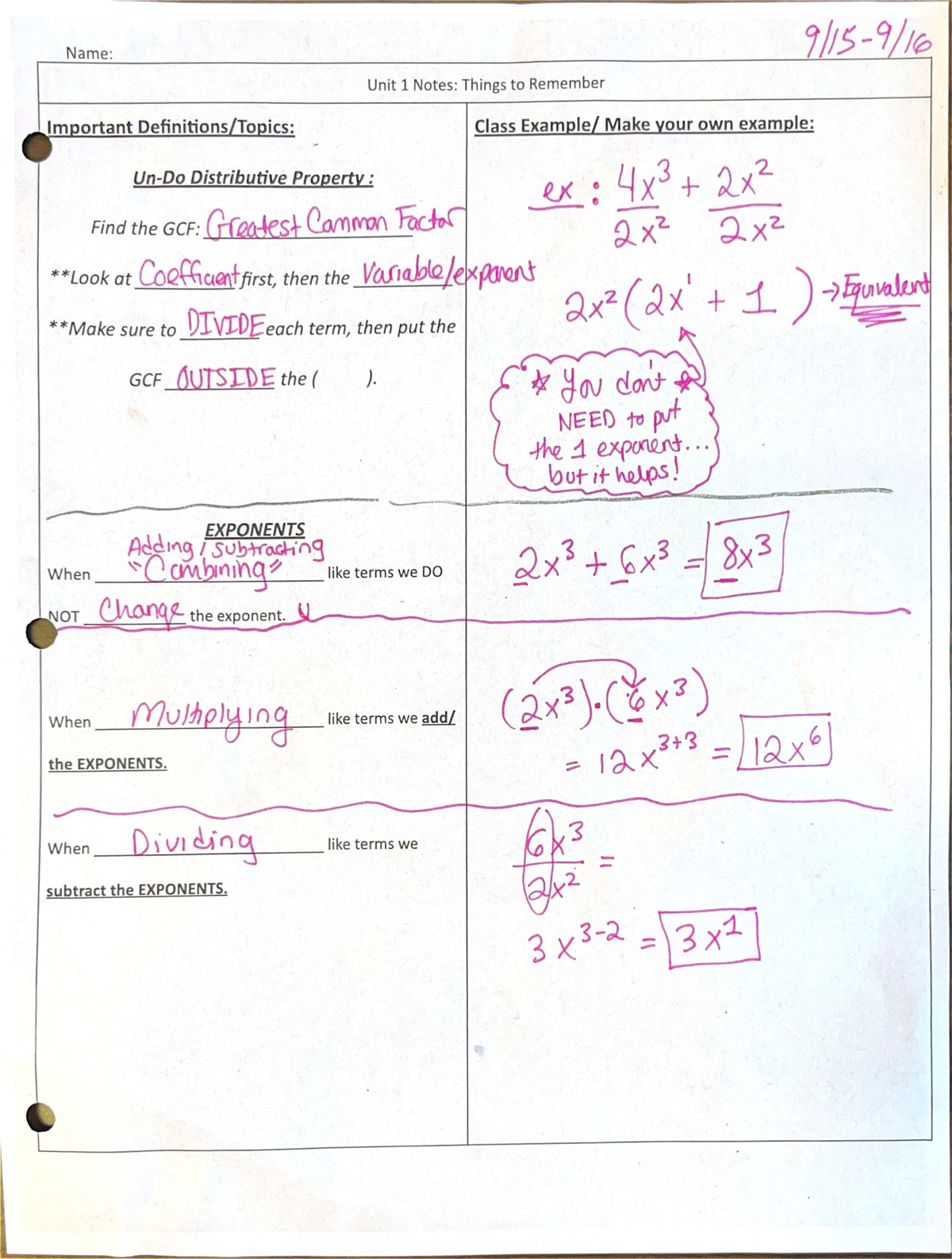 Unit 1 Notes: Distributive Property & GCF Concepts for ABC123 - Studocu