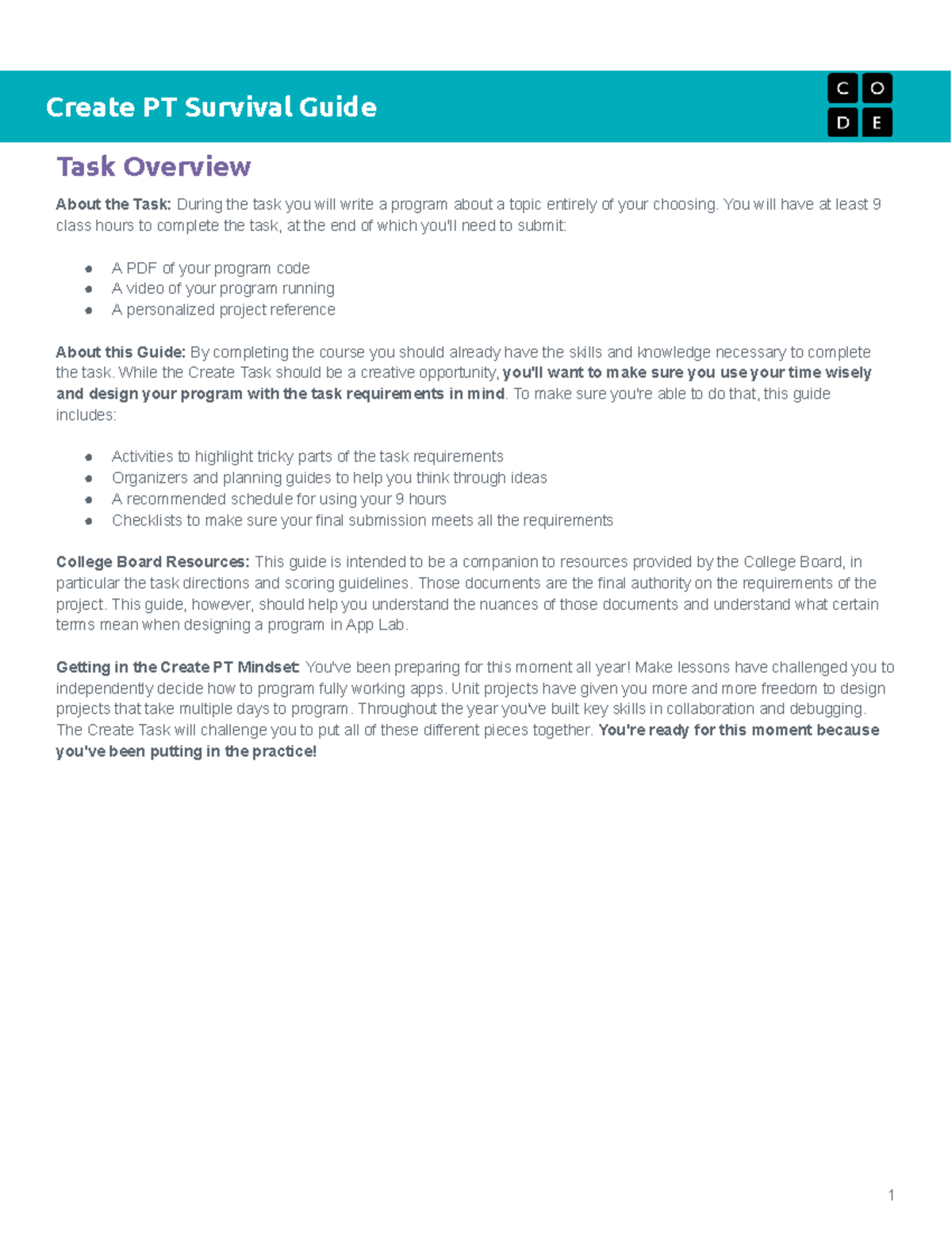 Apcsp 2024 Create PT Survival Guide: Strategies and Tips [STU] - Studocu