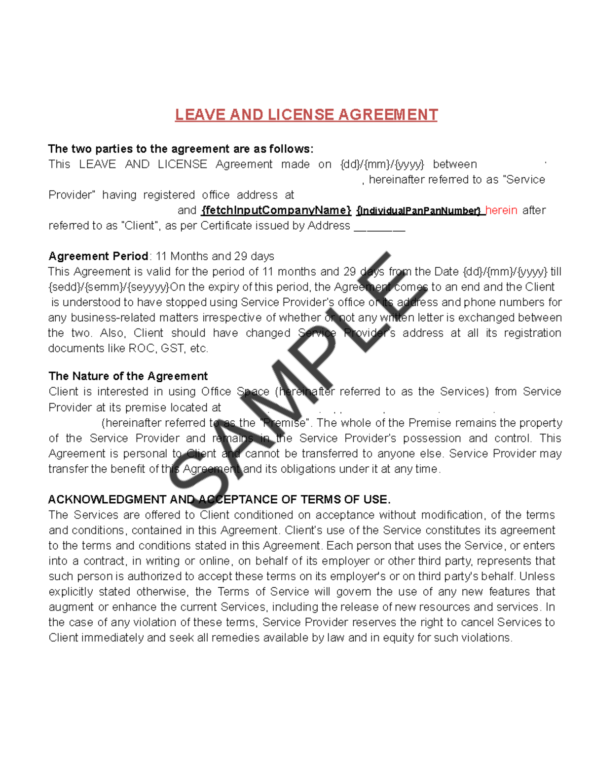 Client Agreement for Leave and License - Company Registration - Studocu