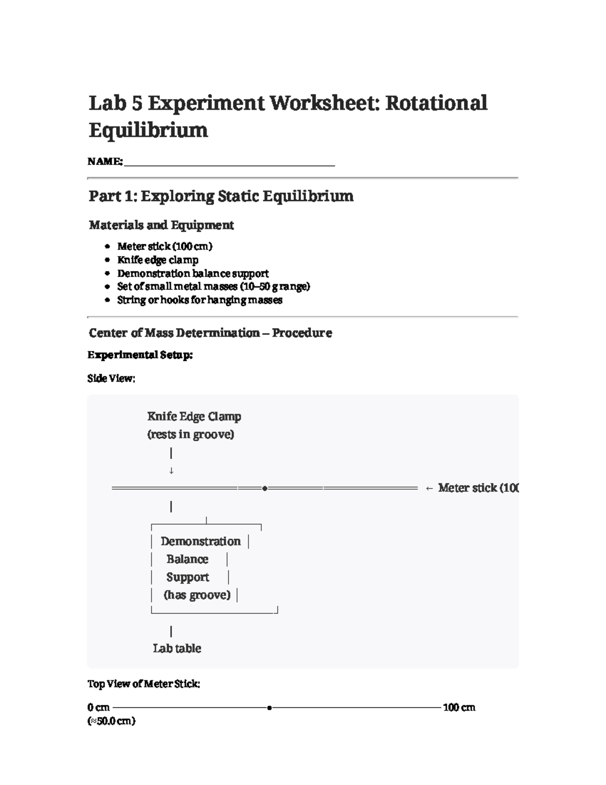 Lab 5: Rotational Equilibrium Experiment Worksheet and Analysis - Studocu