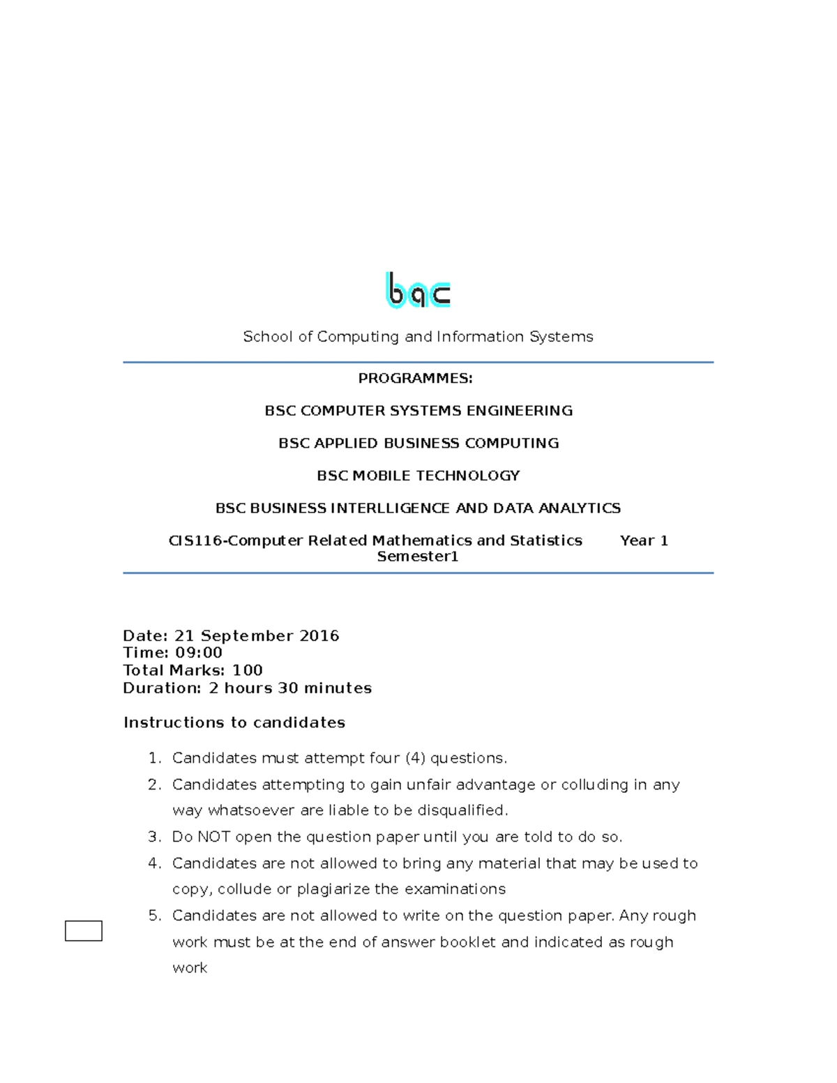 2022 STD 4 Mathematics - STANDARD 4 - MATHEMATICS October/November 2022 Marks: 60 Time: 75 ...