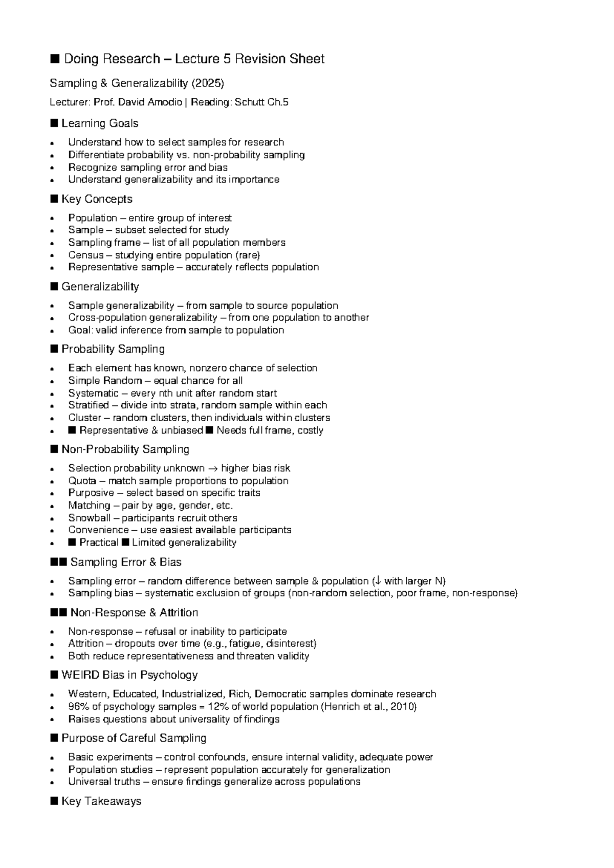 Doing Research L5 Revision: Sampling & Generalizability (2025 ...