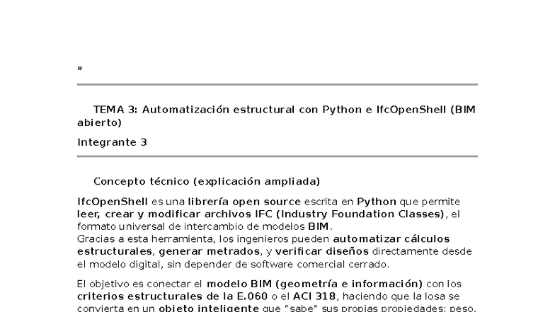 TEMA 3: Automatización Estructural con Python e IfcOpenShell - Studocu