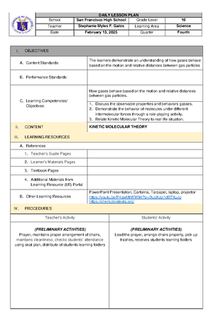 Draft-Lesson Plan KMT - GRADE LEVEL GRADE 10 QUARTER / DOMAIN 3 RD QUARTER/MATTER WEEK & DAY NO ...