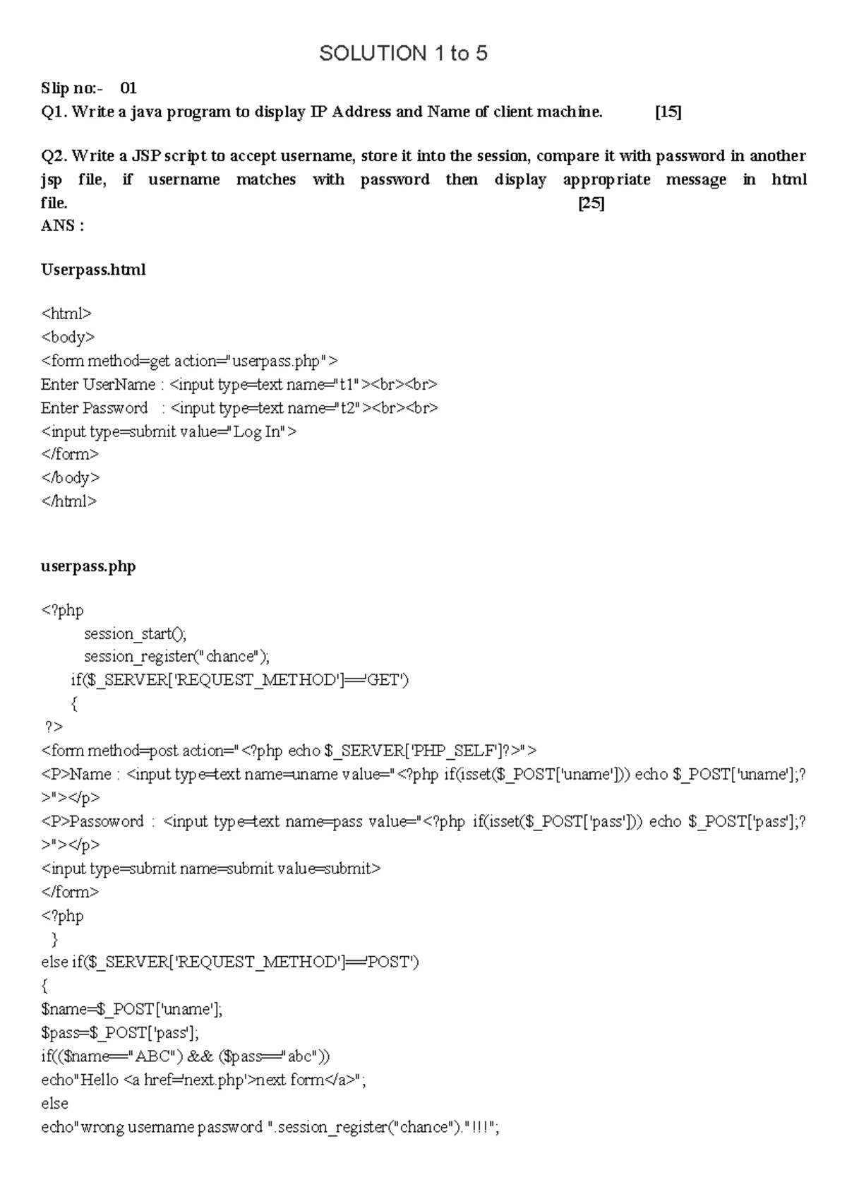 T.Y.B.B.A.(CA) Sem V Practical slips - Time: - 3 Hours] [Marks: - 100 Q. Core Java: 1 A) Write a ...