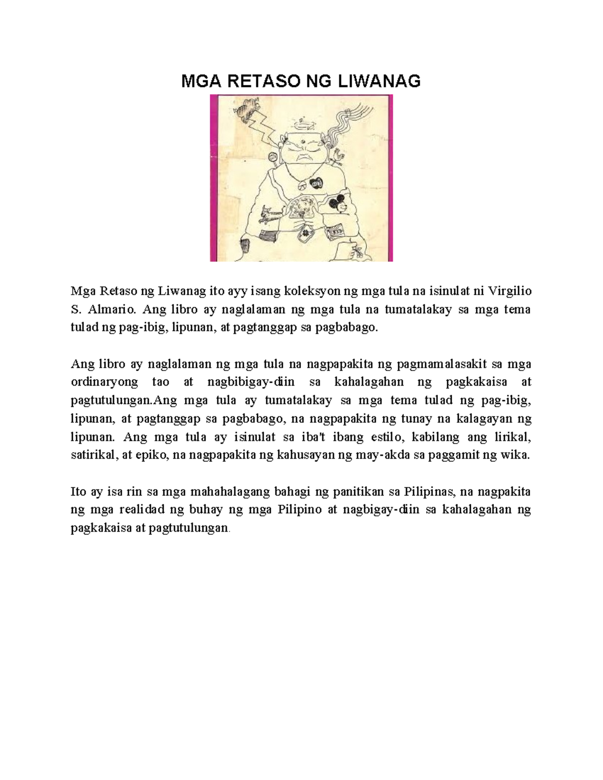 MGA Retaso ng Liwanag: Isang Koleksyon ng mga Tula - Studocu