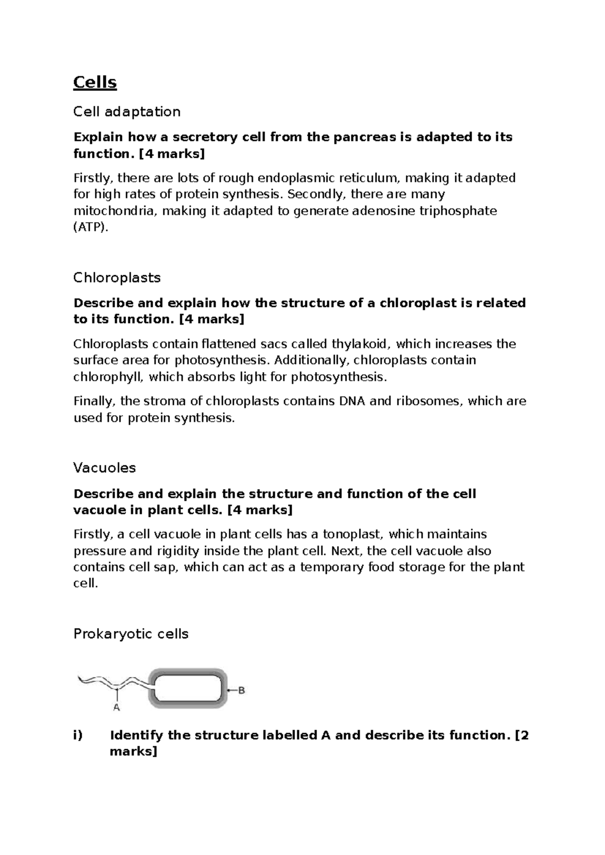 Cells - Cell Adaptation Exam Questions (Biology 101) - Studocu