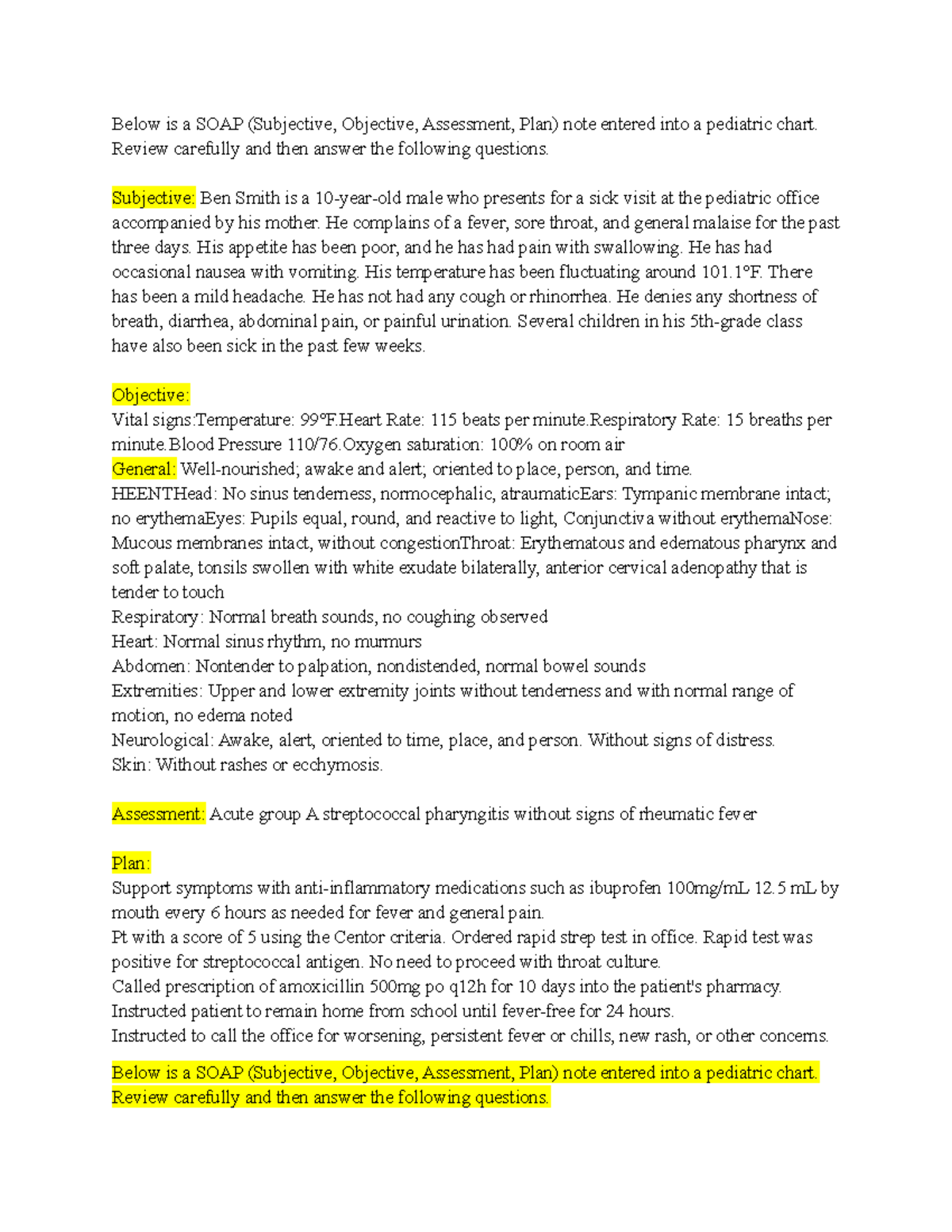 PEDS 101: SOAP Note Case Study on Acute Pharyngitis - Studocu