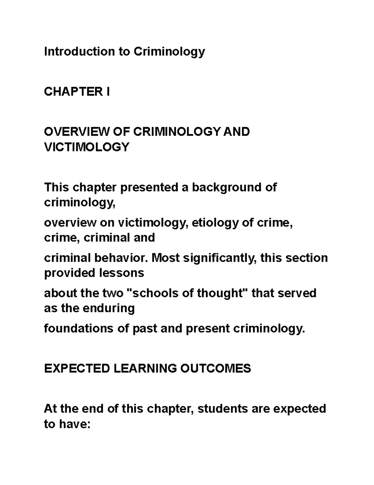 Chapter 1 - Overview of Criminology and Victimology Concepts - Studocu