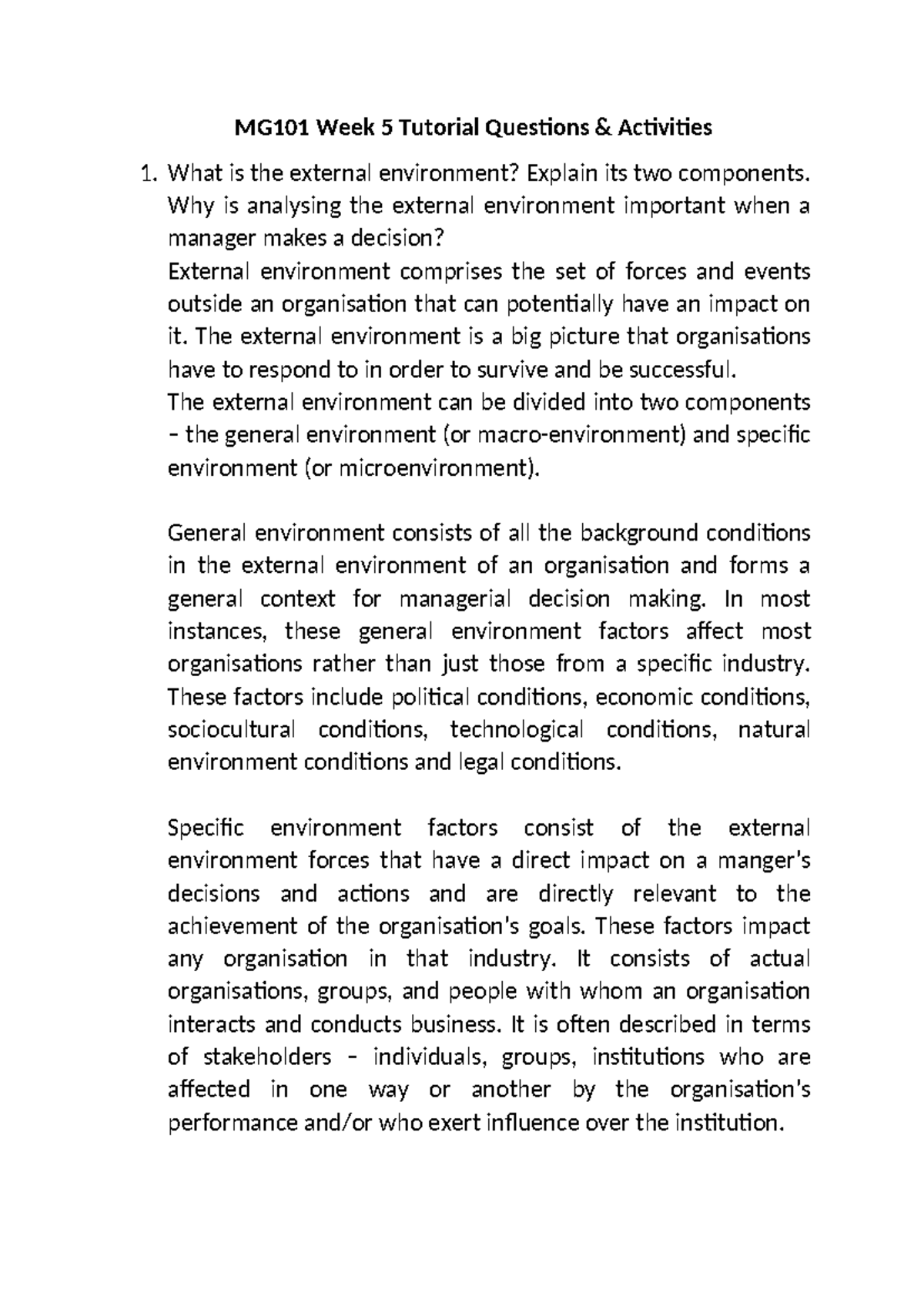 MG101 Week 5 Tutorial Q&A: External Environment & Cultural Dynamics ...