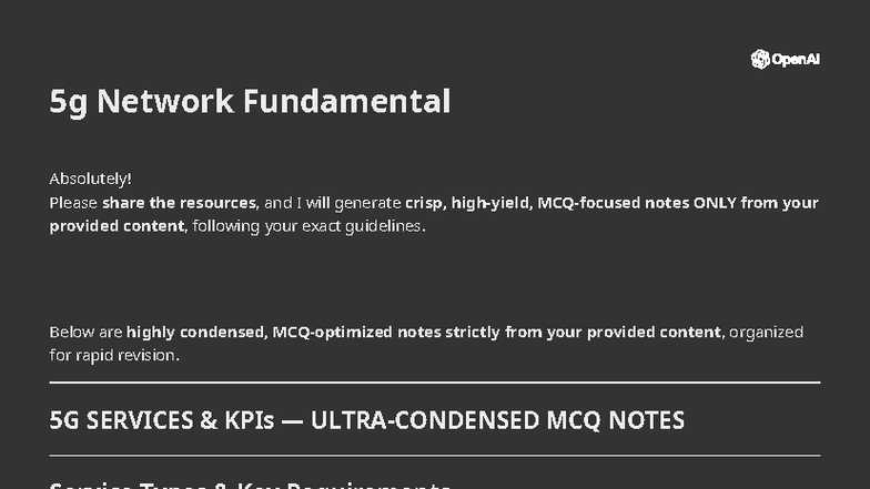 5G Network Fundamentals: Key Concepts and MCQ Notes - Studocu