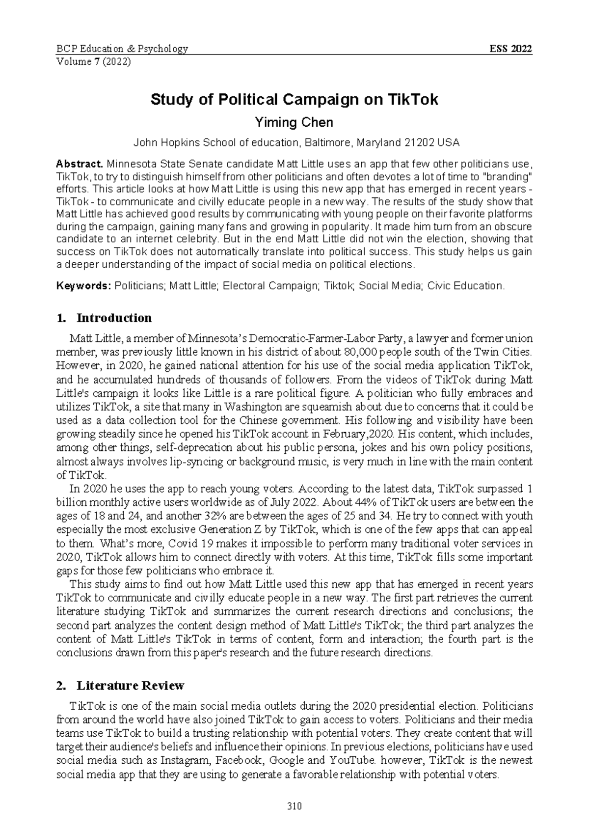 Study of Political Campaign on Tik Tok - Volume 7 (2022) Study of ...