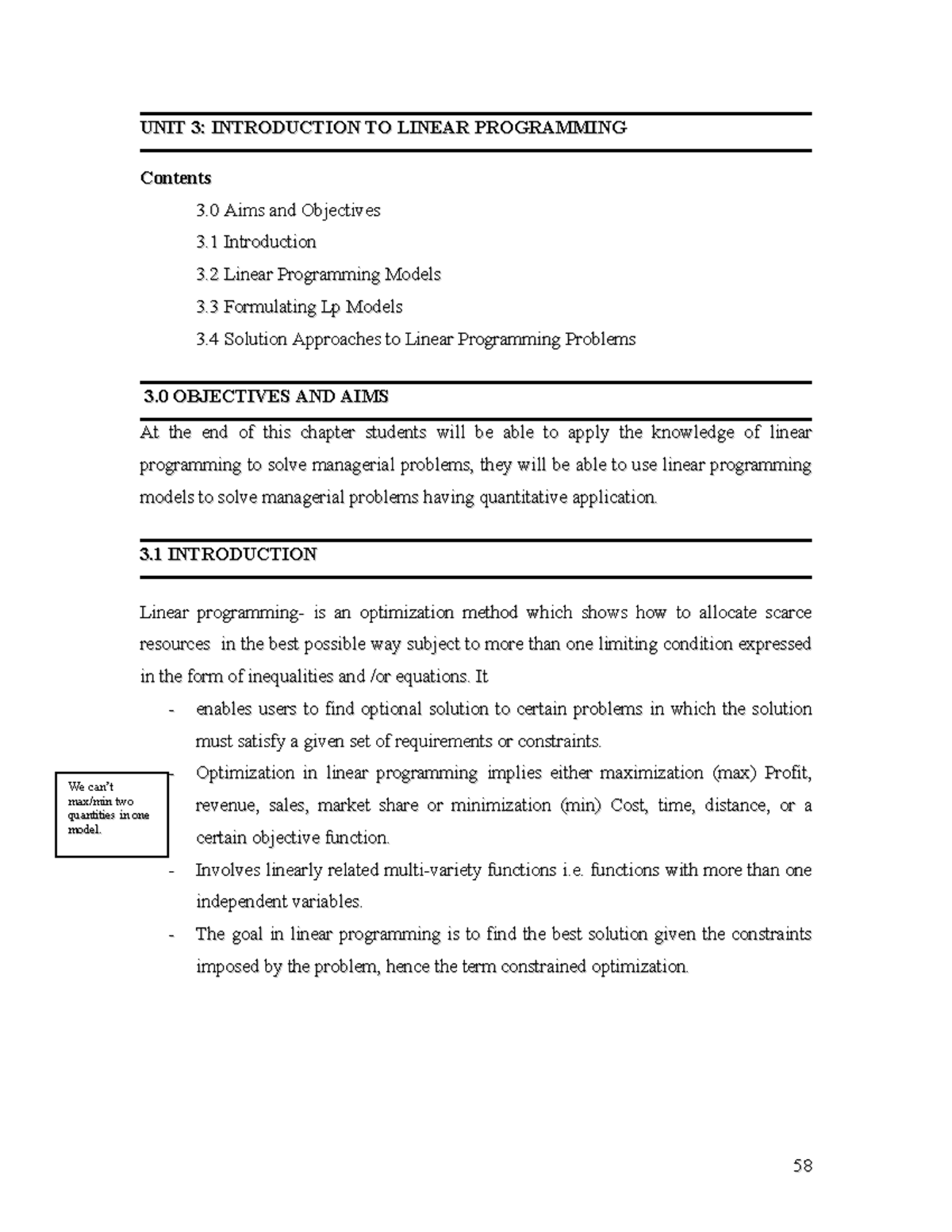Mathematics for Management: Unit 3 - Linear Programming Overview - Studocu
