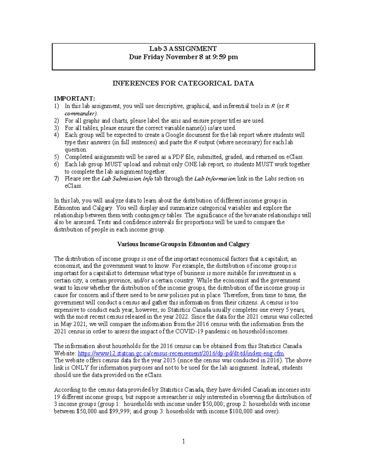 Stat 151 Lab 3 - Inferences for Categorical Data Analysis - Studocu