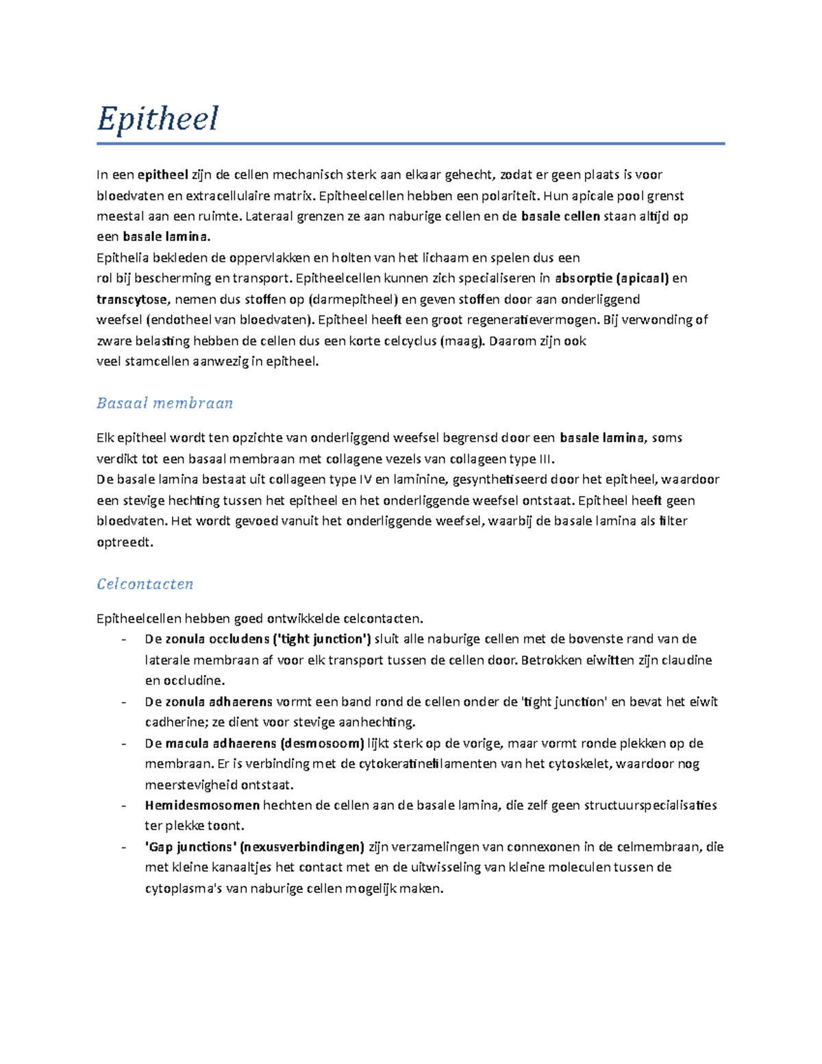 Samenvatting - Cytologie en Histologie: Epitheel en Kraakbeen - Studeersnel
