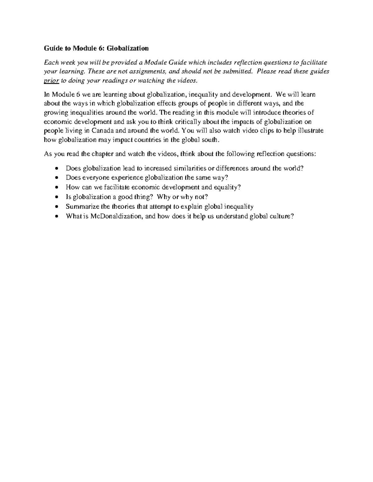 Guides to Modules 6-9: Globalization, Education, and Gender ...