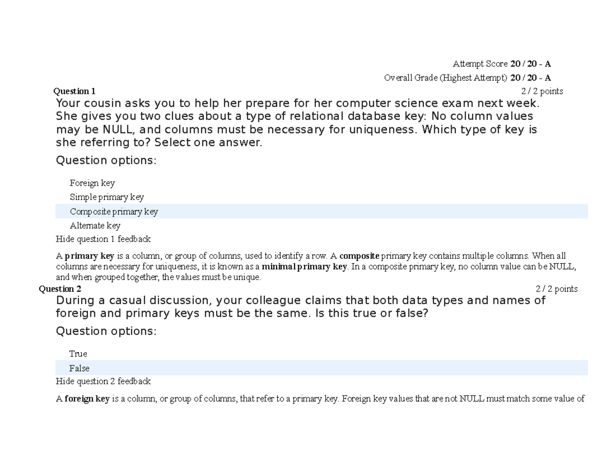 DAD 220 QUIZ 3-1: Understanding Primary Keys and Referential Integrity ...