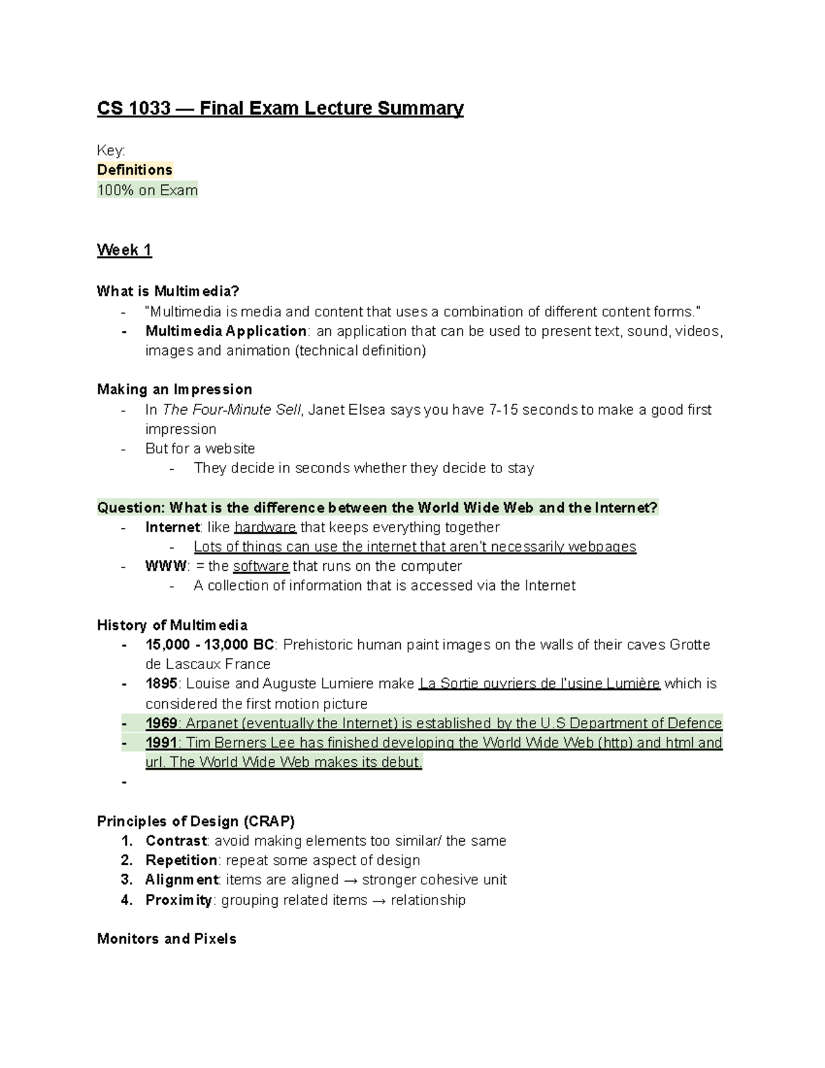 CS 1033 — Final Exam Lecture Summary - CS 1033 — Final Exam Lecture ...