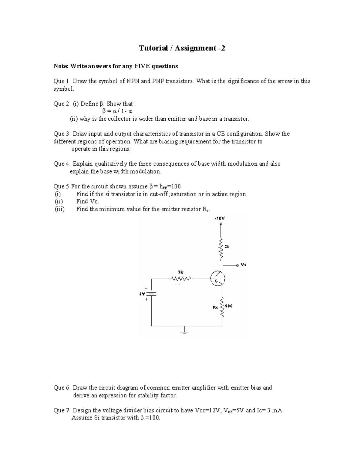 Tutorial Assignment: BJT & FET Concepts (02) - Studocu