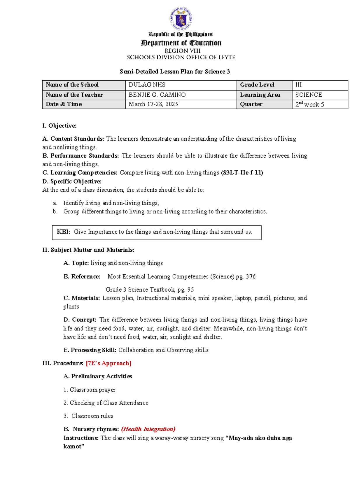 Semi-Detailed in Science 3 - Semi-Detailed Lesson Plan for Science 3 ...