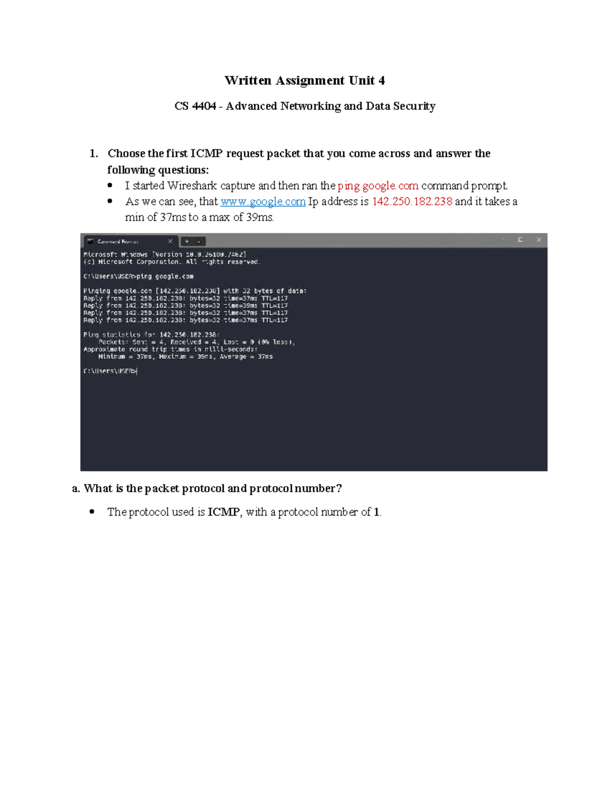 Written Assignment Unit 4: ICMP Analysis in CS 4404 - Studocu
