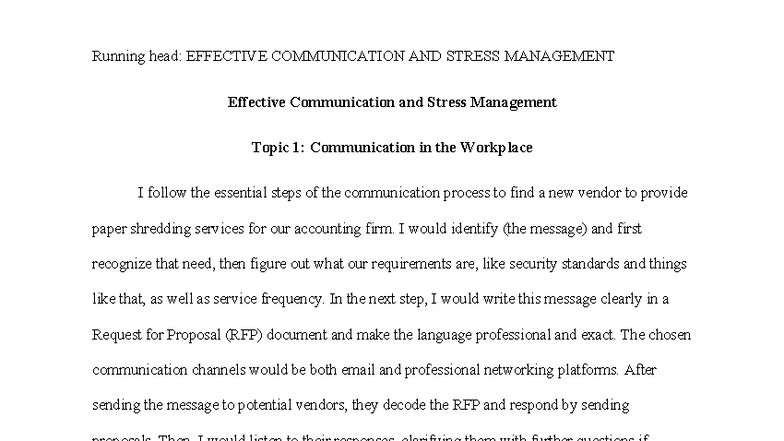 Effective Communication and Stress Management - Running head: EFFECTIVE ...