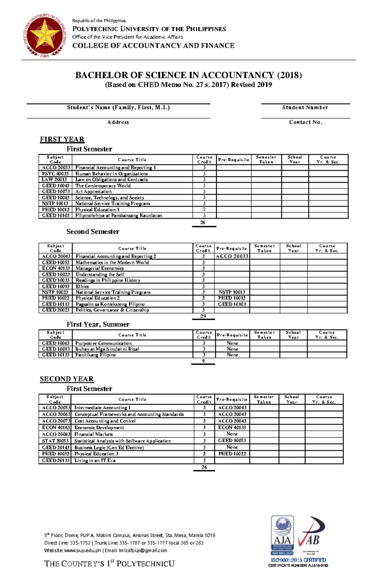 Bsa curriculum already with revision as of aug 2020 pup - ISO 9001:2015 ...