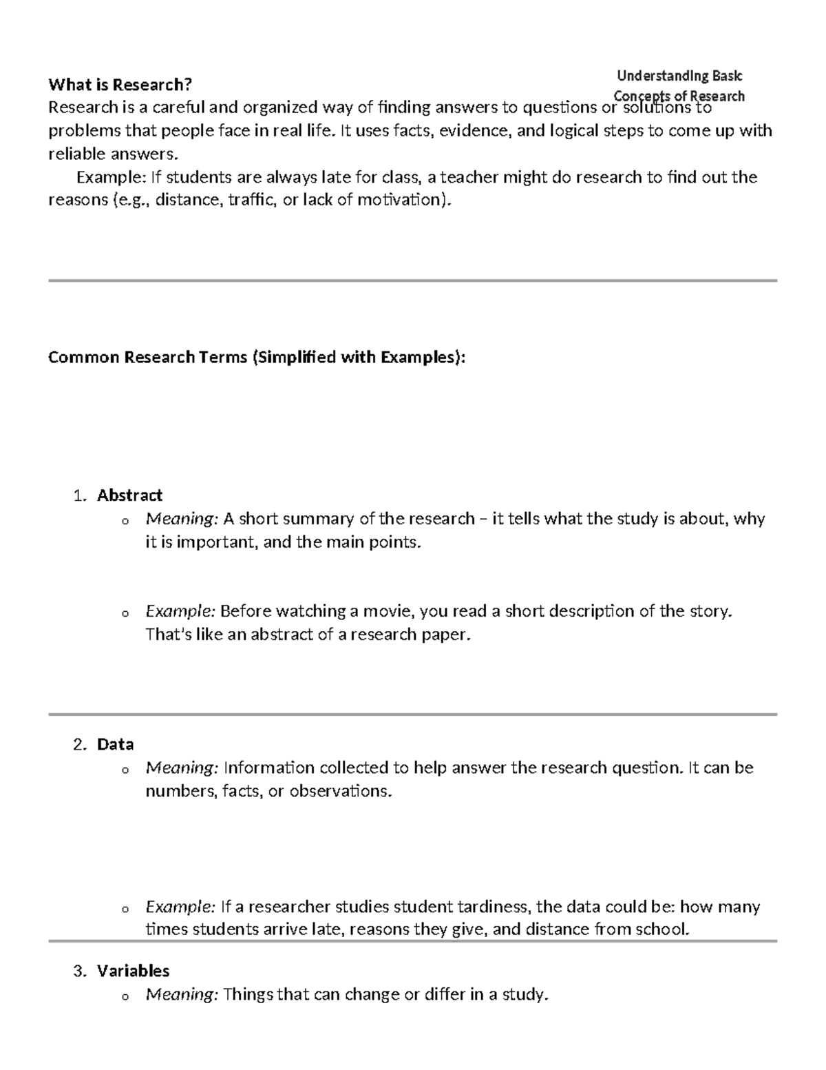 Understanding Basic Concepts of Research - Teacher Resource - Studocu
