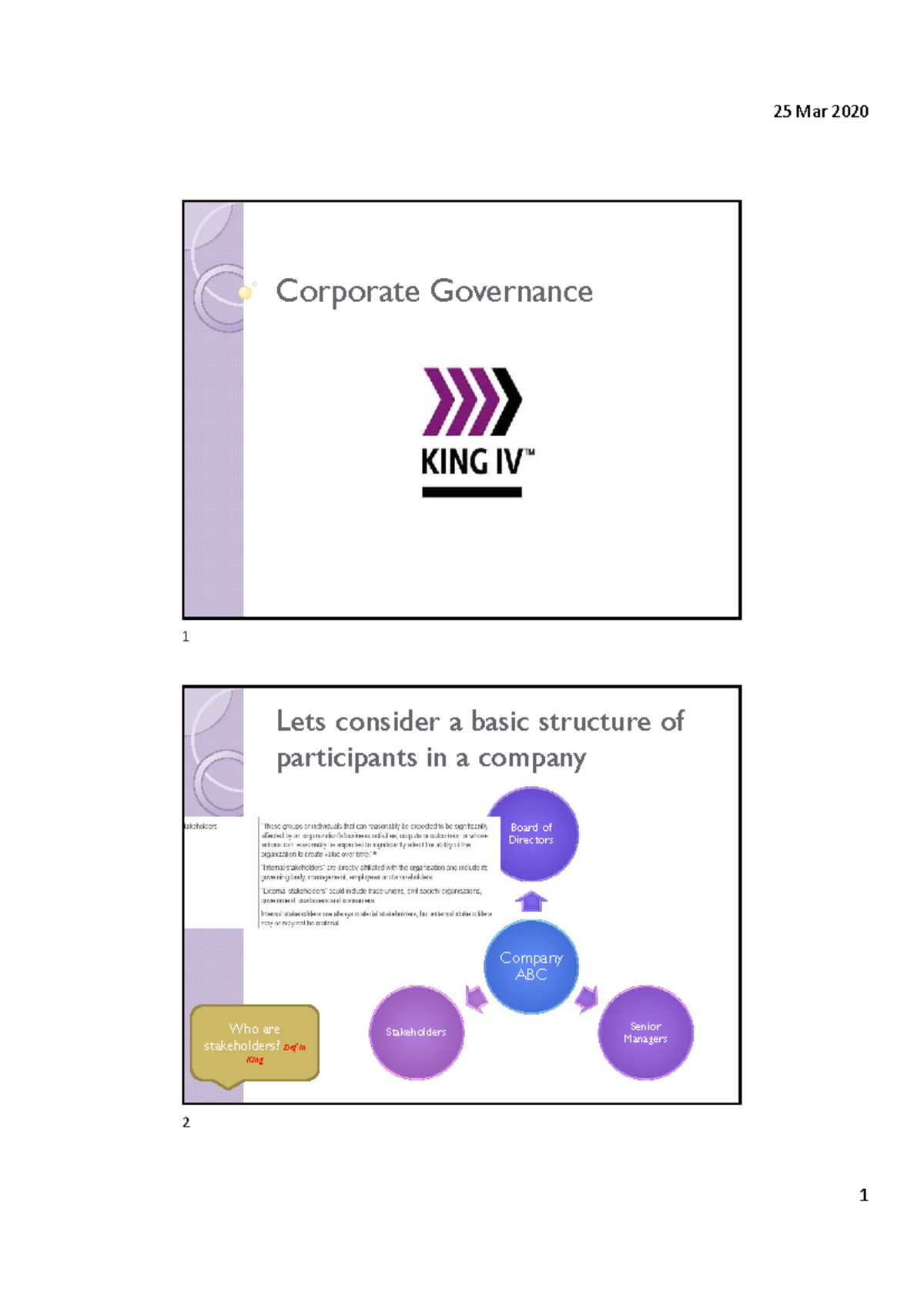 Corporate Governance 1: Overview and Application of King IV Principles ...