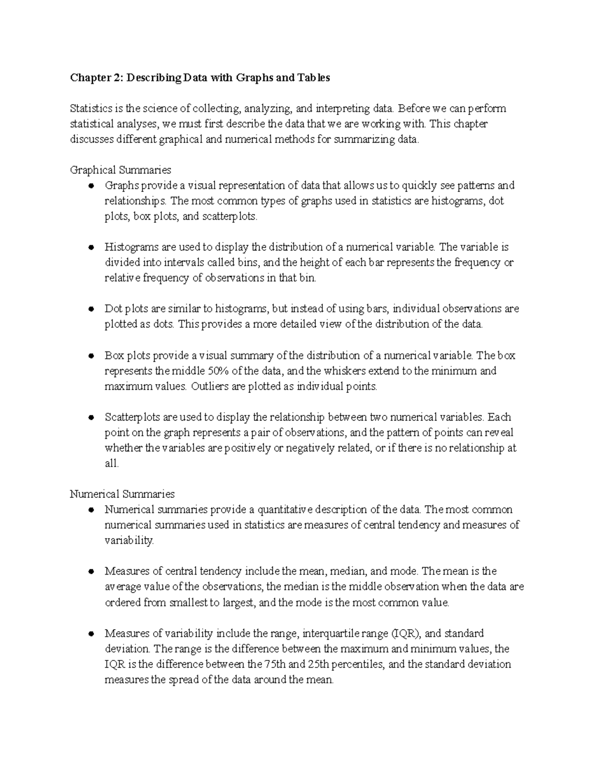 STAT 100 Chapter 2 - Chapter 2: Describing Data with Graphs and Tables ...
