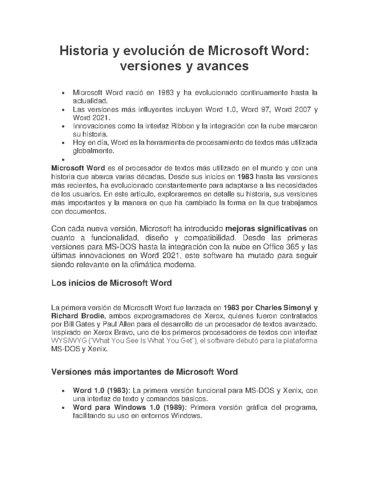 Historia y Evolución de Microsoft Word: Versiones y Avances (HIST 101 ...