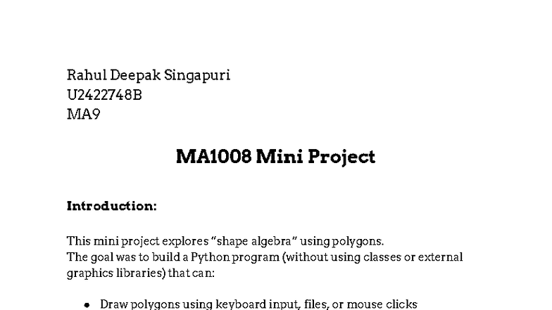 MA1008 Mini Project Report: Polygon Drawing in Python - Studocu