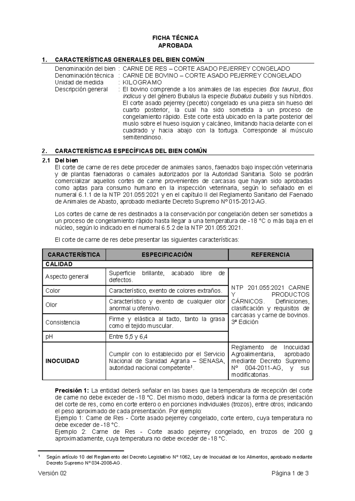 FICHA TÉCNICA: CARNE DE RES CORTE ASADO PEJERREY CONGELADO - Studocu