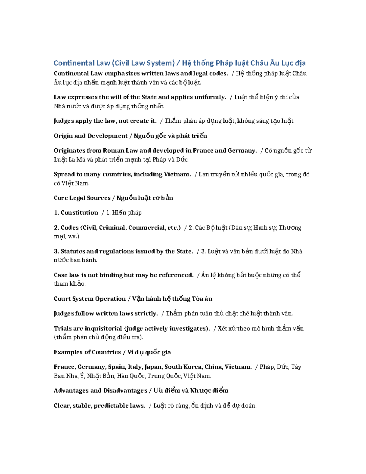 Continental Law (Civil Law System) Overview and Key Features - Studocu