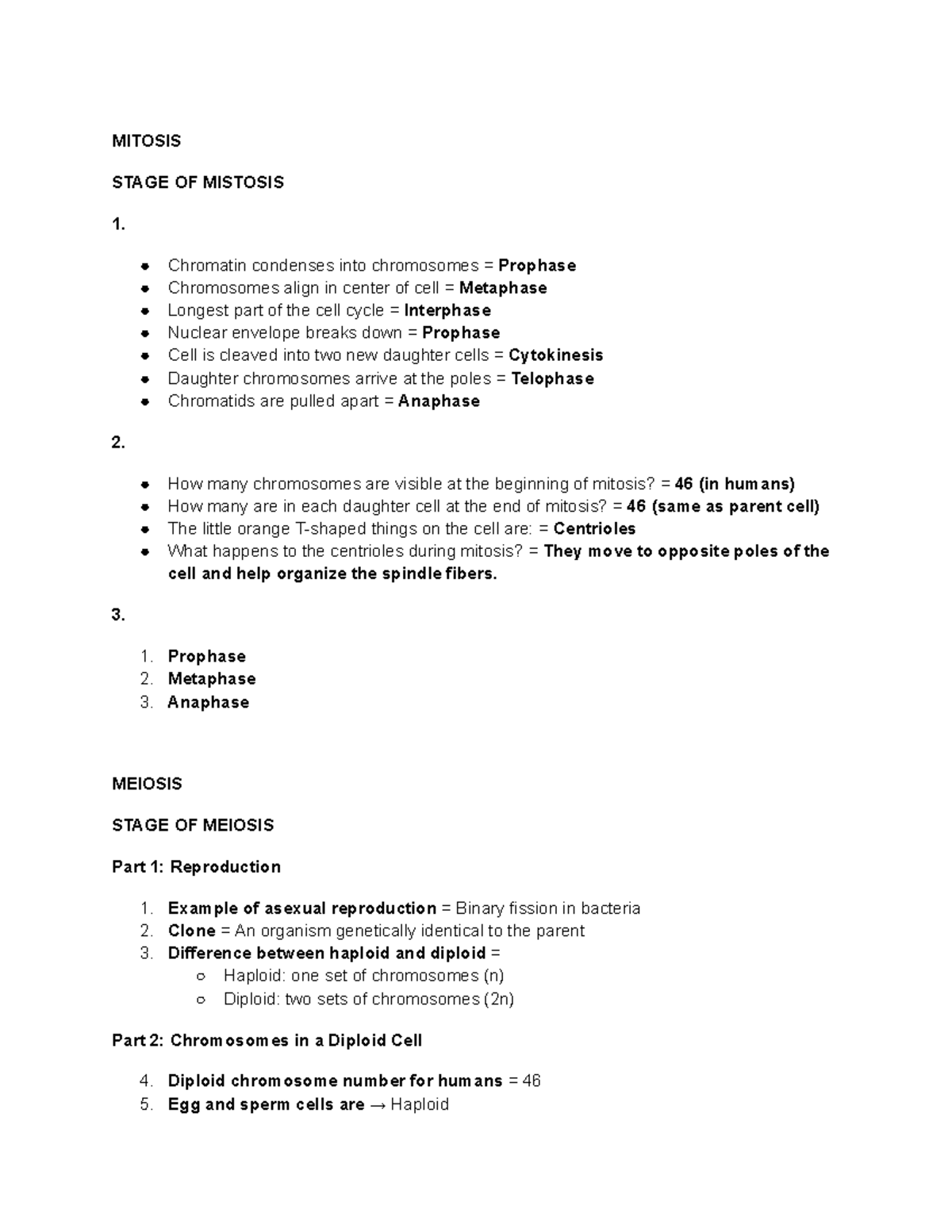 Mitosis and Meiosis Overview - Science Study Guide - Studocu
