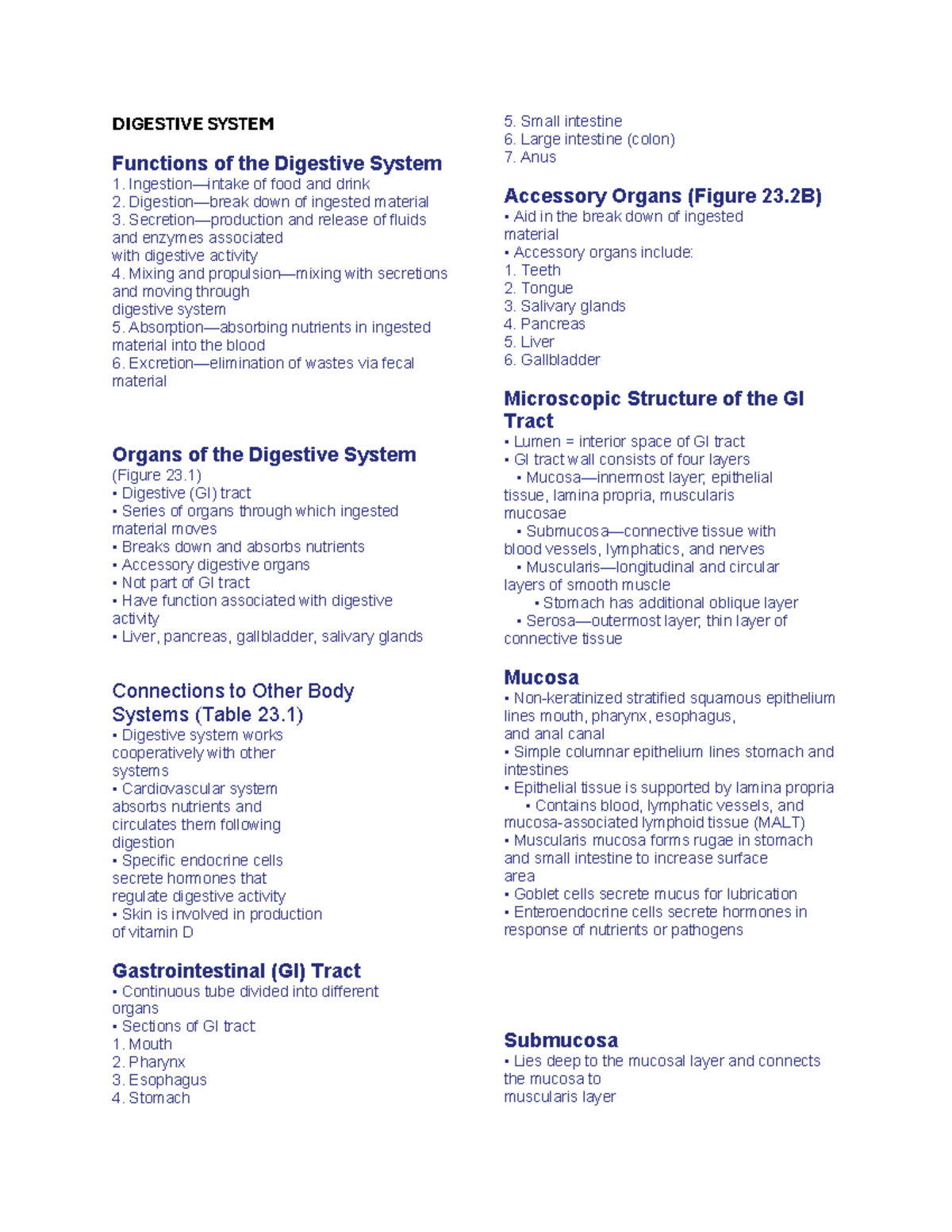 Anatomy and Physiology: Digestive System Overview (ANP 101) - Studocu