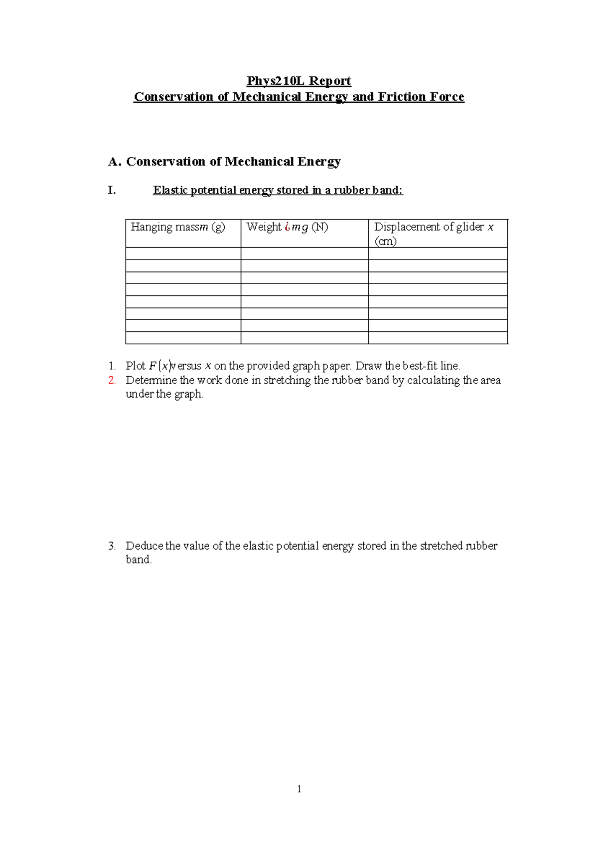 Phys210L Lab Report: Conservation of Mechanical Energy & Friction - Studocu