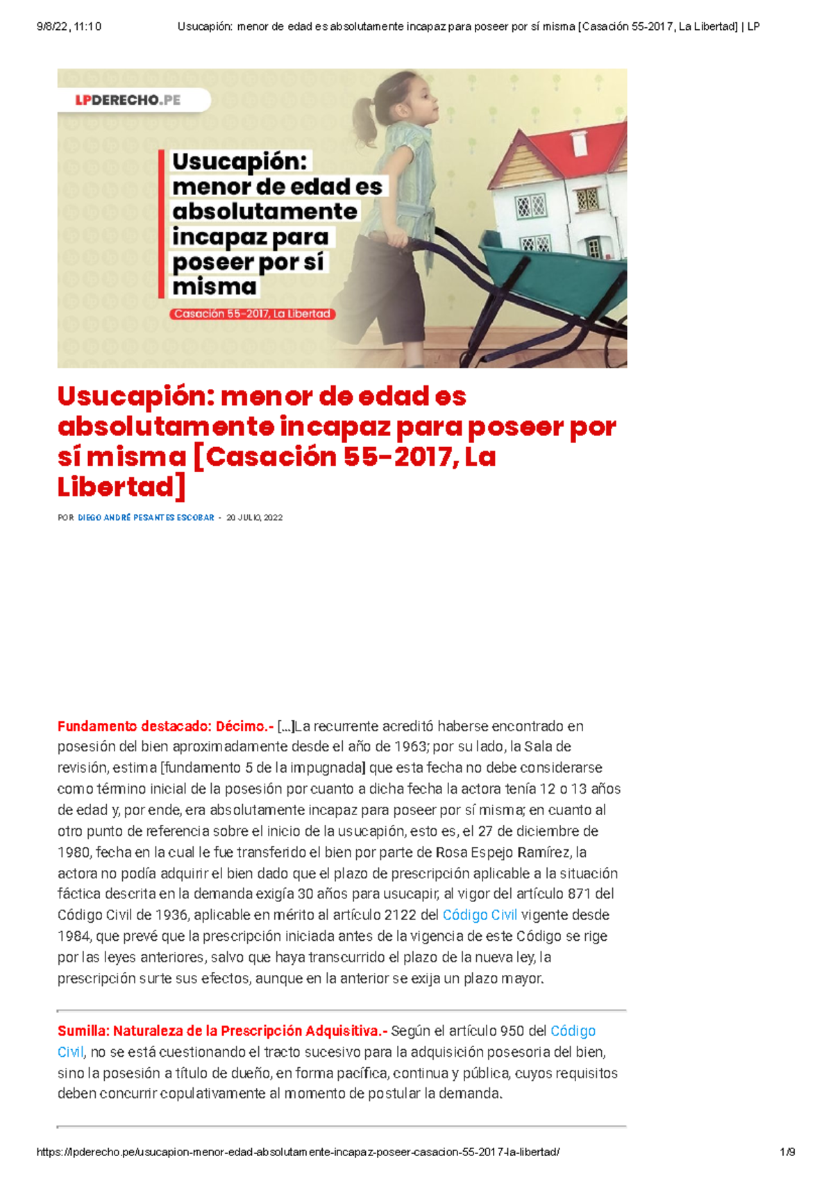 Usucapión de menor de edad: incapacidad para poseer [Casación 55-2017 ...