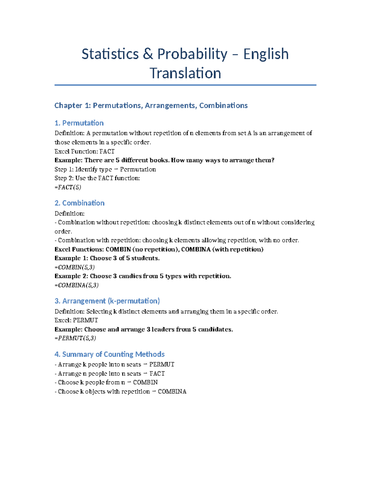 Statistics Probability XSTK Chapter 1: Permutations & Combinations - Studocu