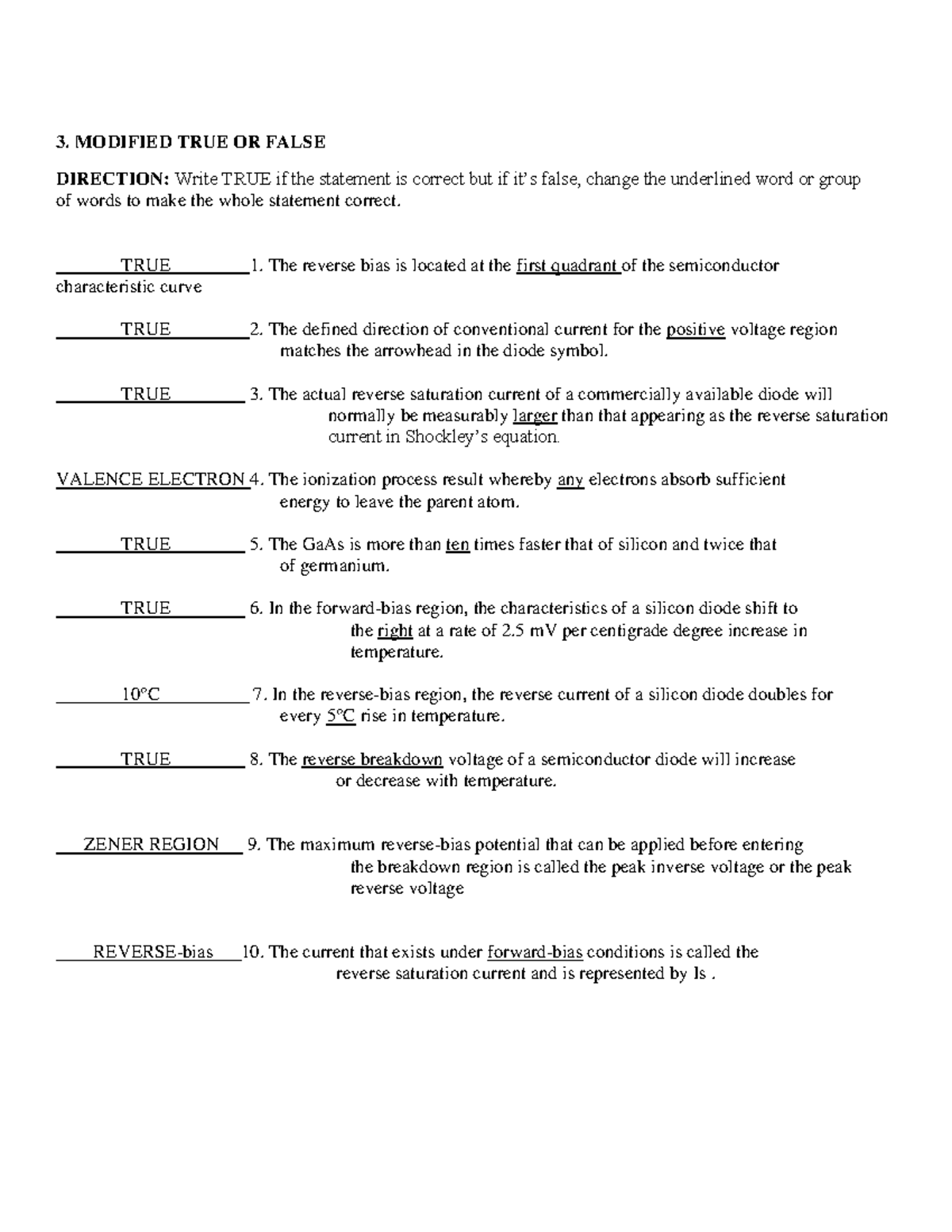 Modified True or False Questions with Answers for Electronics - Studocu