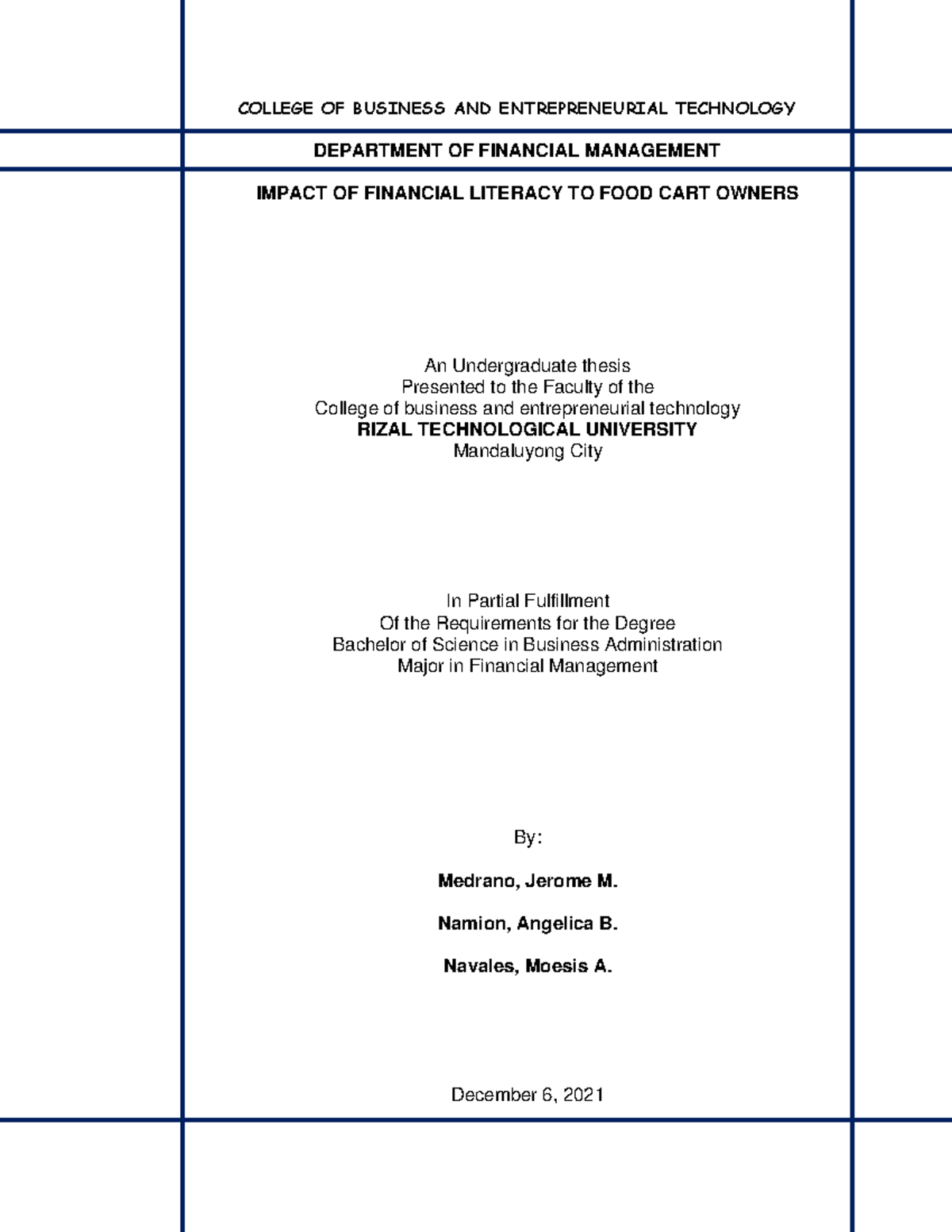 Group 11 Impact OF Financial Literacy TO FOOD CART Owners Final ...