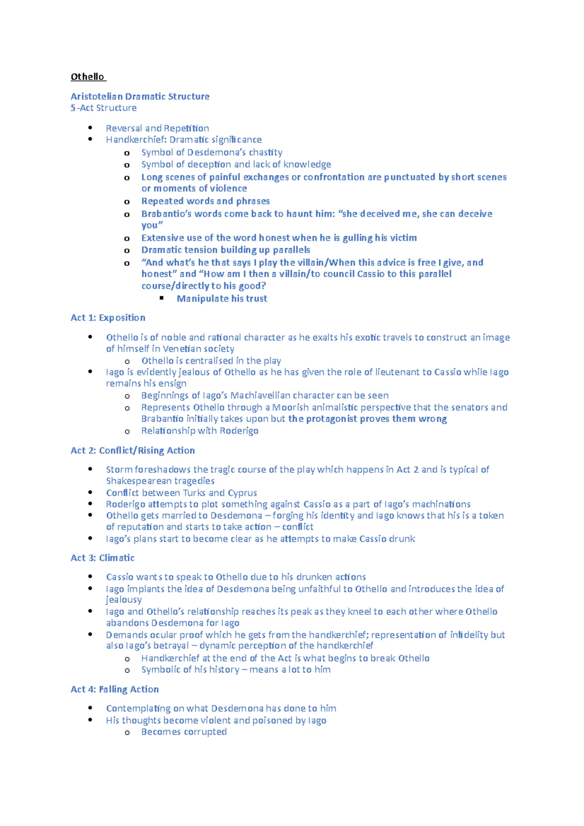 Othello Character Analysis & Study Guide for Grade 12 Literature - Studocu